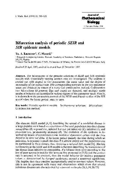 Pdf Bifurcation Analysis Of Periodic Seir And Sir Epidemic Models