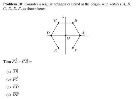 Solved Problem Consider A Regular Hexagon Centered At Chegg