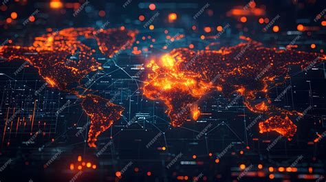 Digital World Map With Data Connections Premium Ai Generated Image