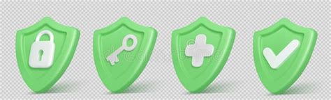 3d Render Shield With Padlock Key Cross And Tick Stock Illustration Illustration Of Tick