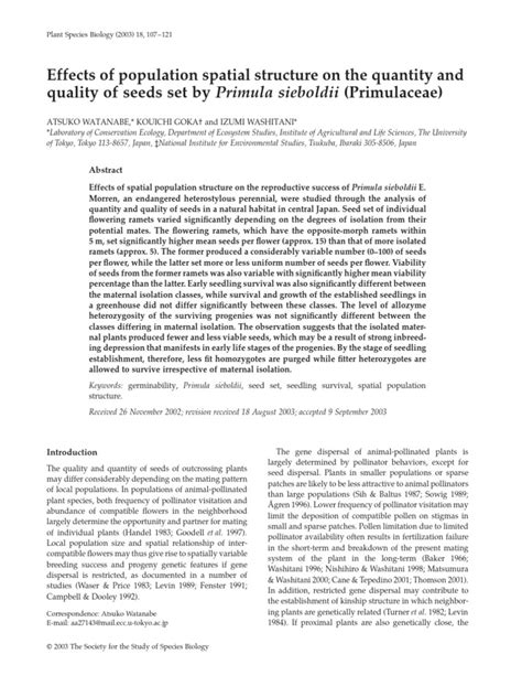 Effects Of Population Spatial Structure On The Pdf Seed Pollination