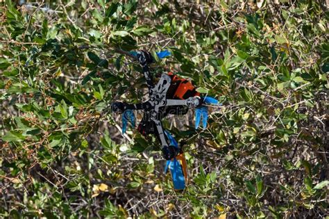 drone fpv quadcopter accident scene drone quadrocopter crashed on tree