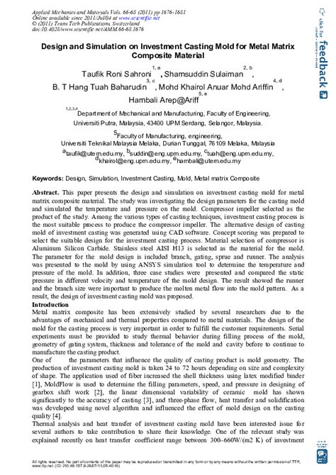 Pdf Design And Simulation On Investment Casting Mold For Metal Matrix