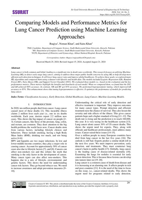 Pdf Comparing Models And Performance Metrics For Lung Cancer