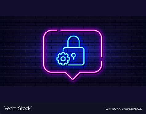 Lock Line Icon Padlock Cogwheel Sign Neon Light Vector Image