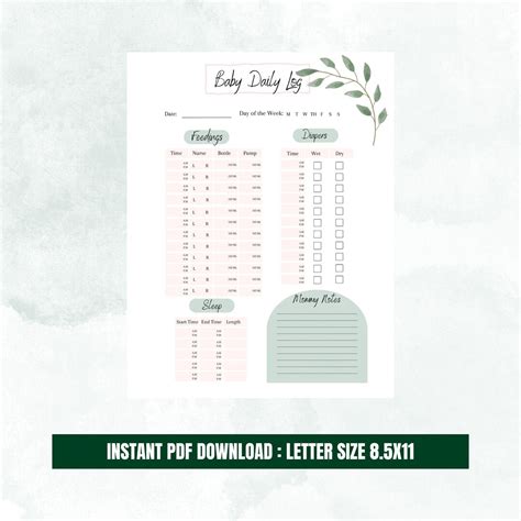 Baby Daily Log Printable Baby Daily Log Printable Baby Tracker Infant Daily Log Digital