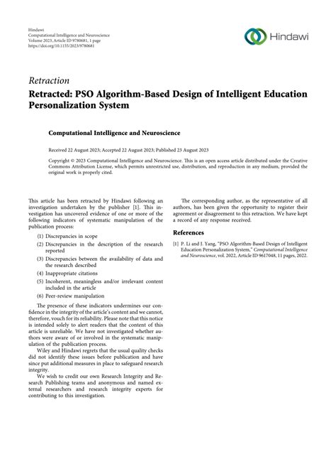 Pdf Retracted Pso Algorithm Based Design Of Intelligent Education