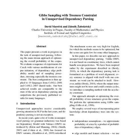 Gibbs Sampling With Treeness Constraint In Unsupervised Dependency Parsing Acl Anthology