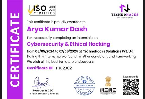 Internship Cybersecurity Linkedin Ethicalhacking Technohacks