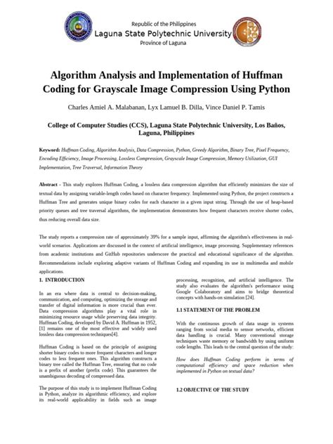 Algorithm Analysis And Implementation Of Huffman Coding For Grayscale