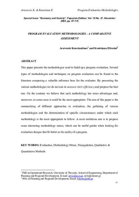 Pdf Program Evaluation Methodologies A Comparative Assessment