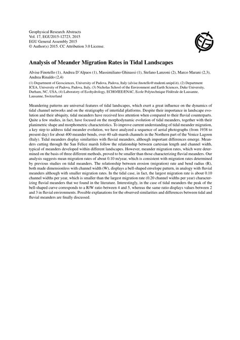 Pdf Analysis Of Meander Migration Rates In Tidal Landscapes