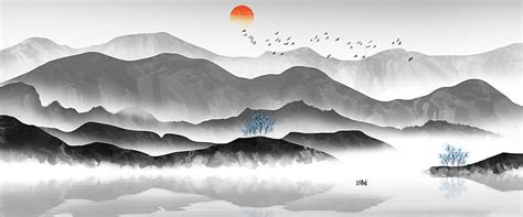 손으로 그린 중국 스타일 예술적 개념 잉크 풍경화 일러스트 중국 스타일 풍경화 장식 그림 일러스트 Pngtree 로열티 무료