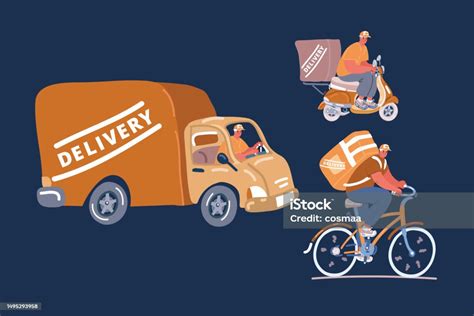 온라인 배달 서비스 개념 온라인 주문 추적 배달 가정 및 사무실의 만화 벡터 그림 트럭 드론 스쿠터 및 자전거 택배 격리에 대한 스톡 벡터 아트 및 기타 이미지 Istock