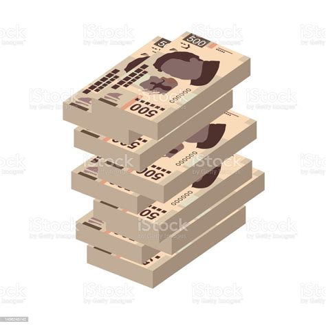 멕시코 페소 벡터 일러스트 레이 션입니다 멕시코 머니 세트 번들 지폐 지폐 500 Mxn 플랫 스타일 흰색 배경에 격리 심플한 미니멀 디자인 0명에 대한 스톡 벡터 아트 및