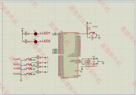 基于STM32的独立按键控制LED灯Proteus仿真设计 仿真 程序 设计报告 讲解视频 基于stm32的按键控制彩灯protues仿真图
