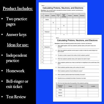 Atomic Structure Calculating Protons Neutrons Electrons Worksheets