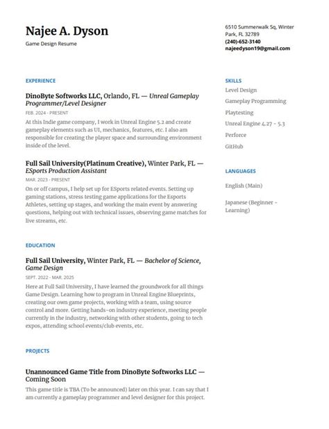 najee dyson on linkedin resume feedback gamedesign