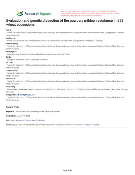 Pdf Evaluation And Genetic Dissection Of The Powdery Mildew