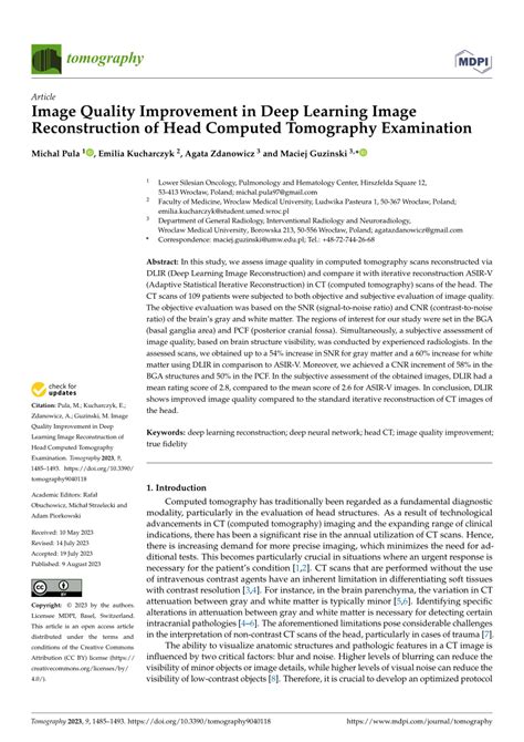 Pdf Image Quality Improvement In Deep Learning Image Reconstruction Of Head Computed