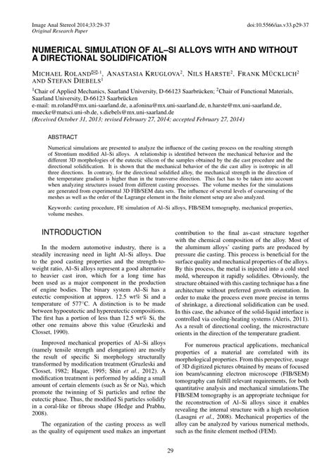 Pdf Numerical Simulation Of Al Si Alloys With And Without A Directional Solidification