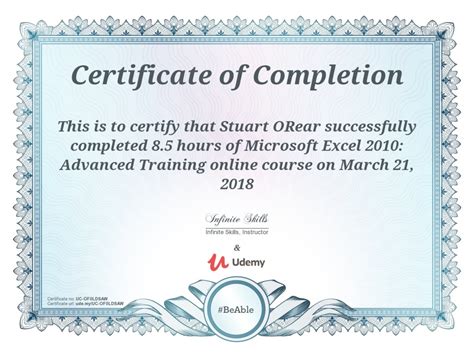 Stuart Orear On Linkedin Completion Certificate For Microsoft Excel