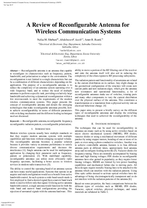 pdf a review of reconfigurable antenna for wireless communication systems
