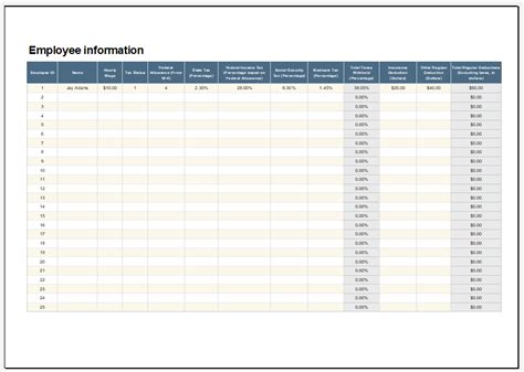 Ms Excel Printable Payroll Calculator Template Download
