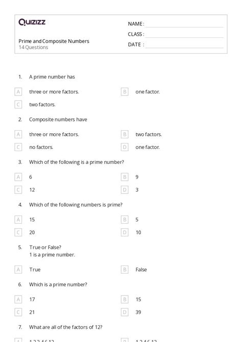 50 Prime And Composite Numbers Worksheets For 5th Class On Quizizz