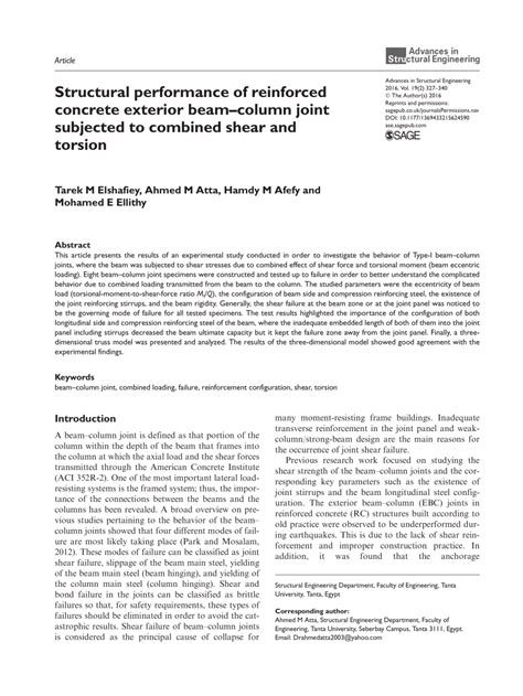Pdf Structural Performance Of Reinforced Concrete Exterior Beam Column Joint Subjected To