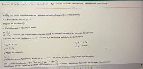 [solved] determine the standard polar form of the complex