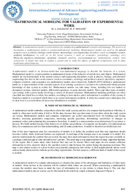 Pdf Mathematical Modeling For Validation Of Experimental Work