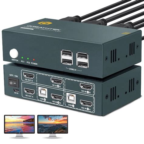 hdmi kvm switch 2 monitors 2 computers 2 port dual monitor kvm switcher