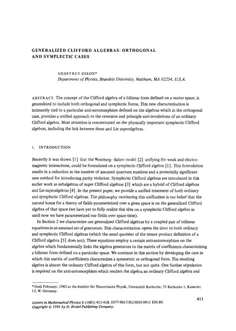 Pdf Generalized Clifford Algebras Orthogonal And Symplectic Cases
