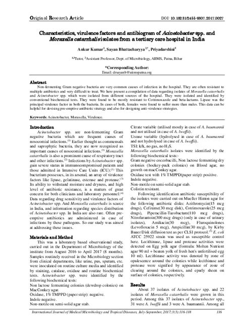 Pdf Characteristics Virulence Factors And Antibiogram Of Acinetobacter Spp And Moraxella