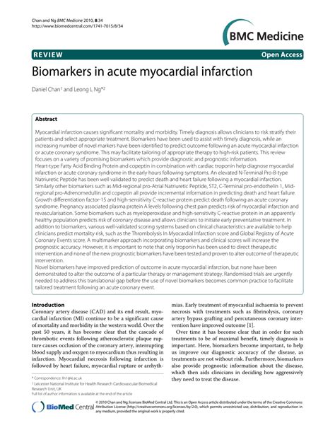 Pdf Biomarkers In Acute Myocardial Infarction