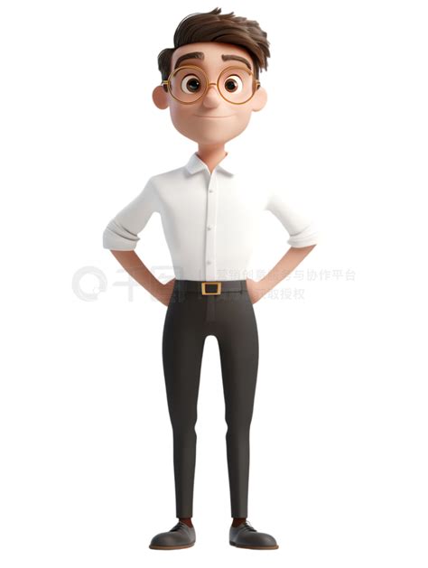 3d人物ai数字艺术 镜主任教导主任ip设计3d渲染卡通风成年男性白衬衫黑裤子站立微笑插画 Ai立体元素免费下载png格式1856像素编号71802748 千图网