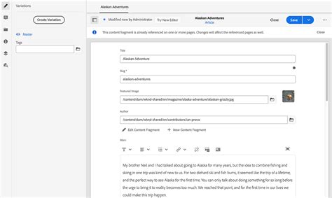 Variations Authoring Fragment Content Assets Content Fragments