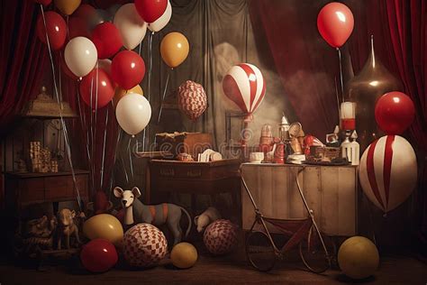 Vintage Circus As Photography Backdrop Balloons And Circus Items