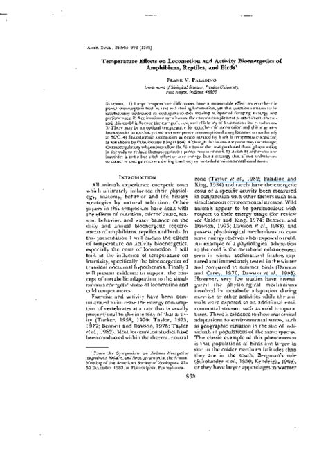 Pdf Temperature Effects On Locomotion And Activity Bioenergetics Of