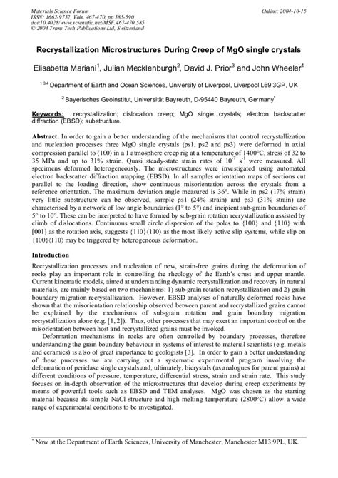 Recrystallization Microstructures During Creep Of Mgo Single Crystals Recrystallization Microstructures During Creep Of Mgo Single Crystals