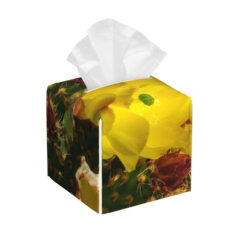 Susaid Cactus Flowers Print Pu Leather Tissue Box Cover Square
