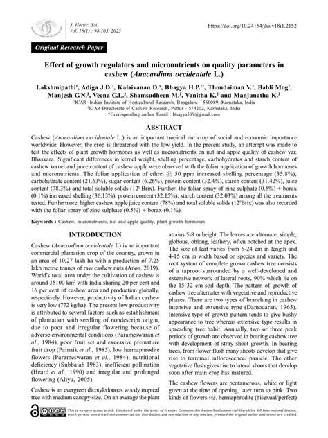(PDF) Effect of growth regulators and micronutrients on quality parameters in cashew (Anacardium ...