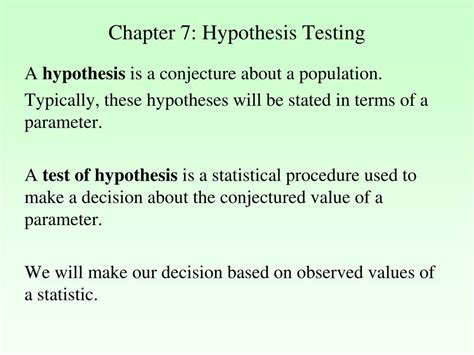 PPT Chapter Hypothesis Testing PowerPoint Presentation Free Download ID