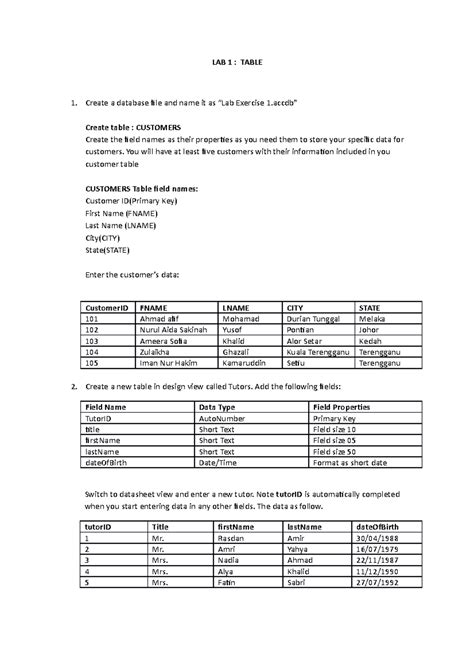 Its432 Lab1 Table Lab 1 Table Create A Database File And Name It As
