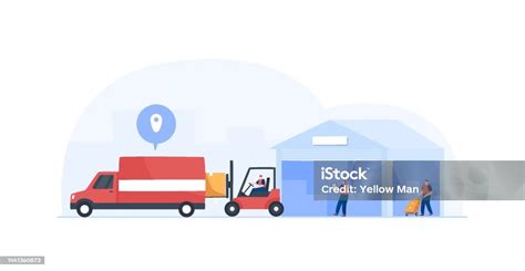 트럭에 패키지를 적재하는 작업자 창고에 있는 상자를 배열하는 남자 노동자 운송 차량 벡터 그림 공급망에 대한 스톡 벡터 아트 및 기타 이미지 Istock