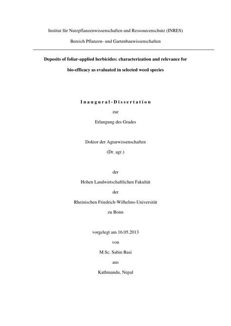 Pdf Deposits Of Foliar Applied Herbicides Characterization And