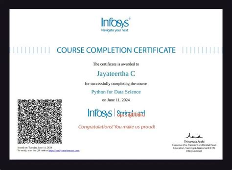 Proud To Have Completed The Python For Data Science Course With Infosys
