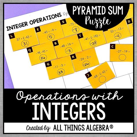 Integer Operations Pyramid Sum Puzzle All Things Algebra®