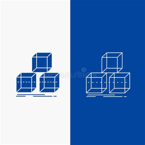 Arrange Design Stack 3d Box Line And Glyph Web Button In Blue Color Vertical Banner For Ui